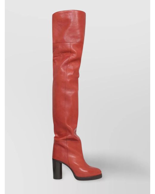 Isabel Marant High Block Heel Over-The-Knee Boots in Red | Lyst