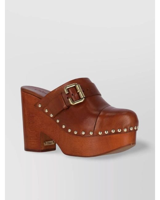 Chloé Buckle Platform Stud Mules in Brown | Lyst UK