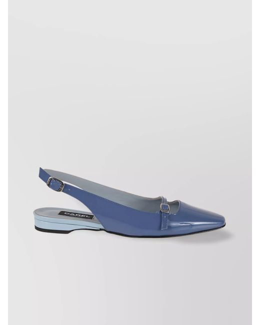 CAREL PARIS Glossy Buckle Pointed Toe Ballerina Shoes in Blue | Lyst
