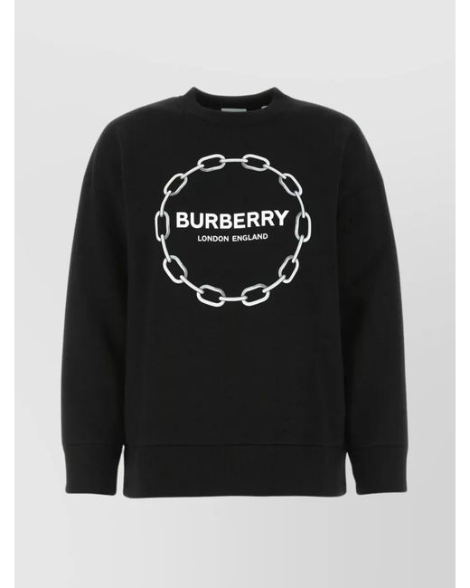 Burberry Stretch Wool Blend Crew Neck Sweater in Black | Lyst