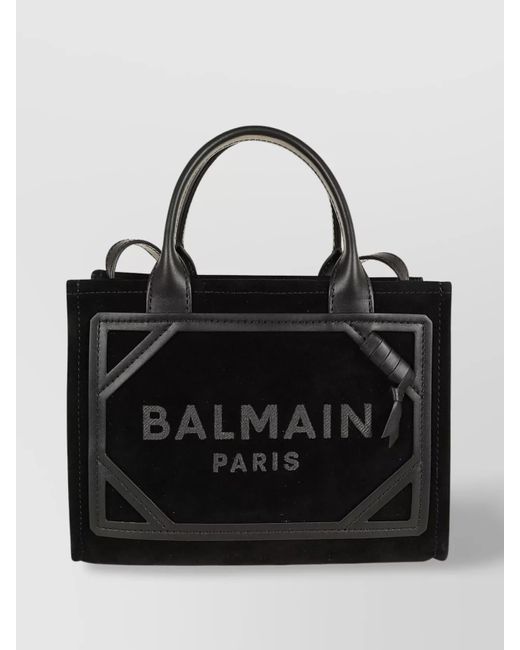 Balmain Small Suede Leather Logo Crossbody Bag in Black | Lyst