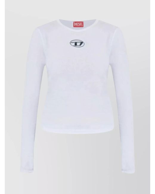 DIESEL Long Sleeve Crew Neck Top in White | Lyst UK
