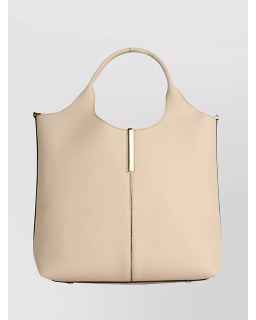Tod's Structured Leather Tote Bag in Natural | Lyst