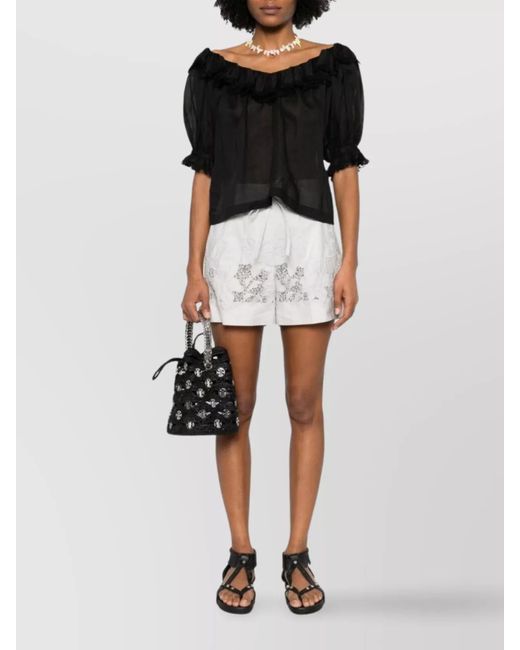 P.A.R.O.S.H. Floral Lace Panel Shorts Embroidery in White | Lyst UK