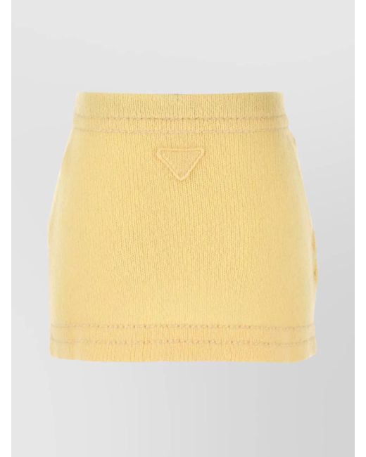 Prada Cashmere Mini Skirt With Button And Pocket Detail in Yellow | Lyst