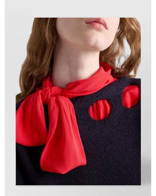 Prada Sheer Silk Shirt With Bow Detail in Red | Lyst UK