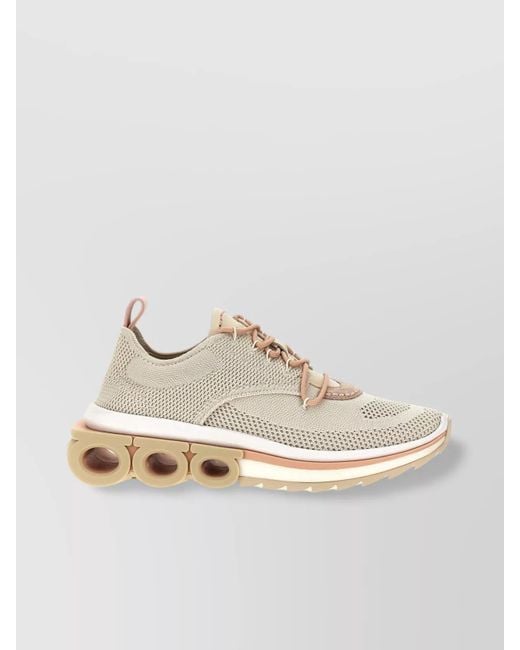 Ferragamo Mesh Perforated Pull Tab Rubber Sole Sneakers in White | Lyst