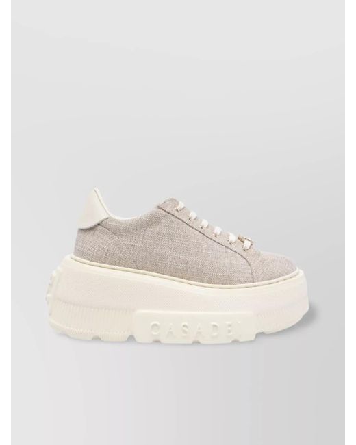 Casadei Nexus Fabric Platform Sneakers in Natural | Lyst UK