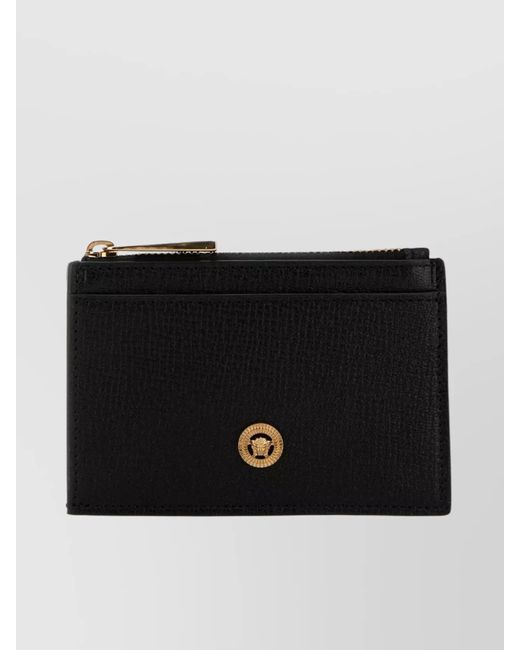 Versace Leather Card Holder Compact Design-Tone Hardware in Black for ...