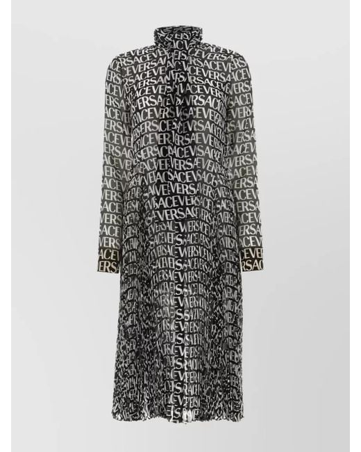 Versace Silk Logo Print Midi Shirt Dress in Gray | Lyst