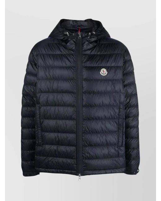 Moncler Logo Patch Puffer Jacket Hood in Blue for Men | Lyst