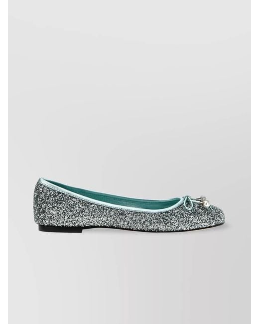 Jimmy Choo 'Glitter Bow Round Toe Ballet Flats' in Green | Lyst