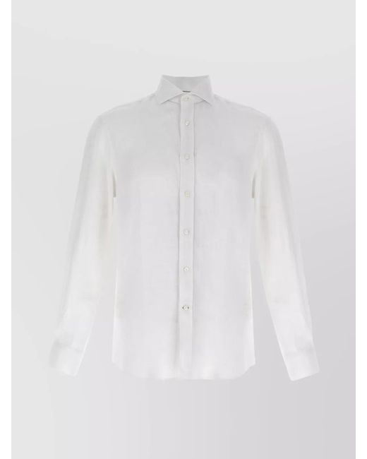 Brunello Cucinelli Linen Shirt With Back Yoke And Curved Hem in White ...