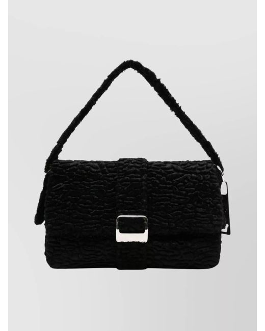 La Milanesa Rectangular Textured Shoulder Bag With Top Handle in Black ...