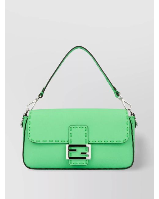 Fendi Rectangular Top Handle Metal Buckle Stitch Detailing in Green | Lyst