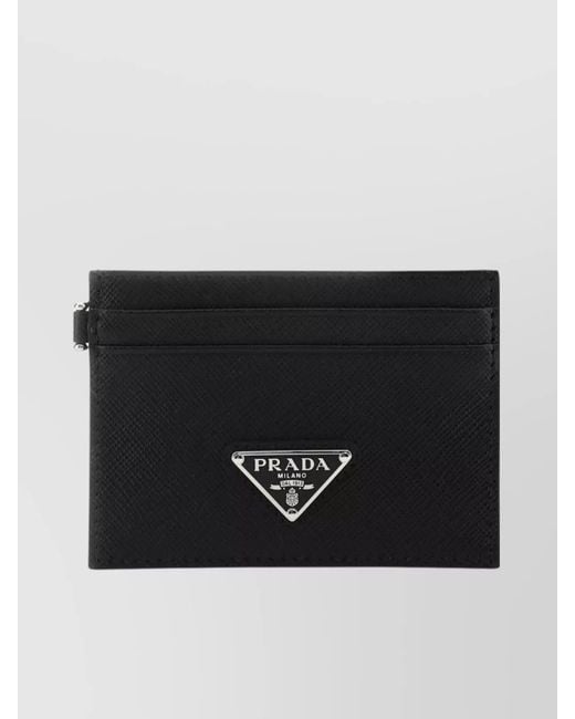 Prada Leather Neck Lanyard Card Holder in Black for Men | Lyst