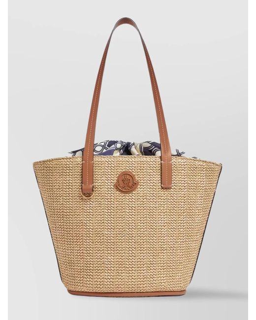 Moncler Woven Texture Tote Bag With Leather Handles in Natural | Lyst