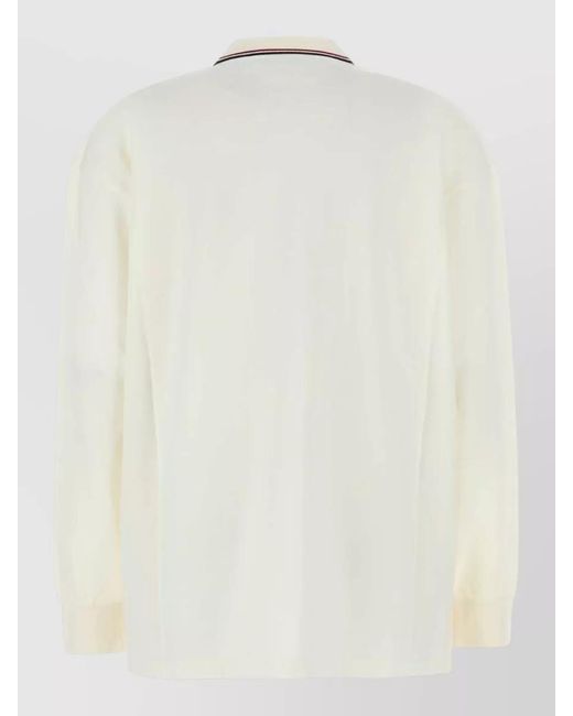Miu Miu Collared Long Sleeve Polo With Ribbed Cuffs in White | Lyst UK