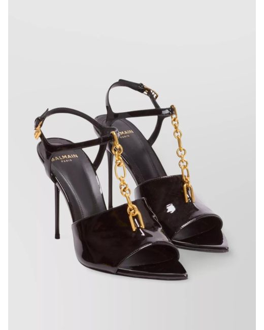 Balmain Chain Link Stiletto Sandals in Black | Lyst UK