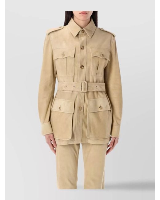 Ralph Lauren Belted Safari Jacket Epaulettes Flap Pockets in Natural | Lyst