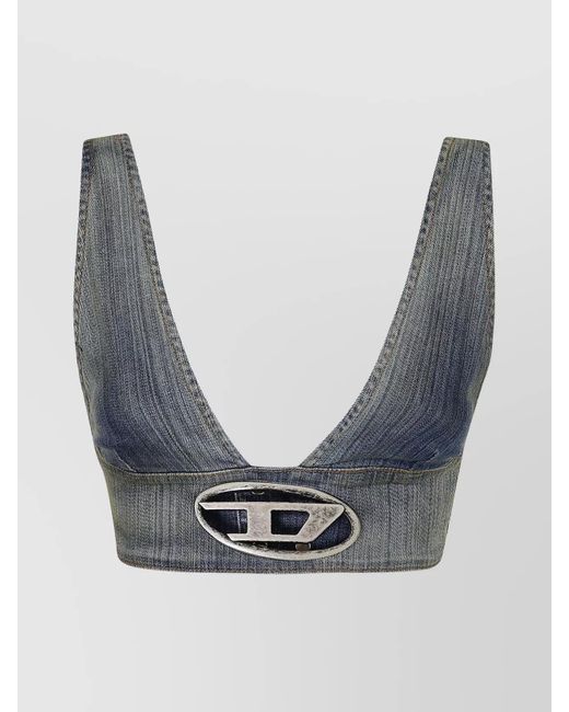 DIESEL Curved V-Neck Comfort Denim Cut-Outs in Gray | Lyst