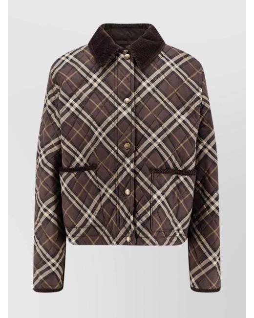 Burberry Quilted Check Pattern Cotton Jacket in Grey | Lyst UK