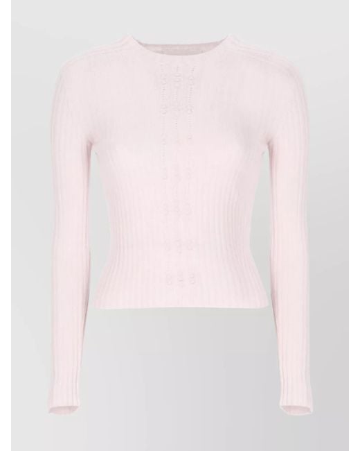Vanisé Ribbed Cashmere Sweater Round Neckline in Pink | Lyst UK