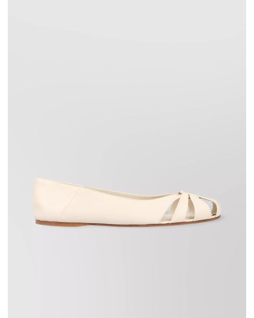 Ferragamo Leather Ballet Flats Featuring Cut-Out Design in Natural | Lyst