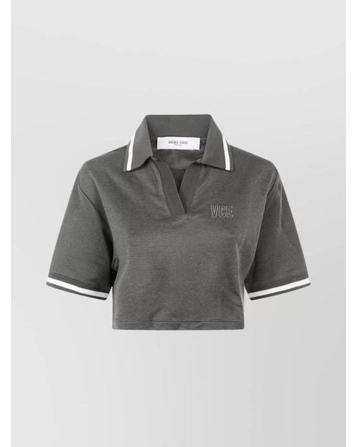 Golden Goose Cropped Polo Shirt in Grey | Lyst UK