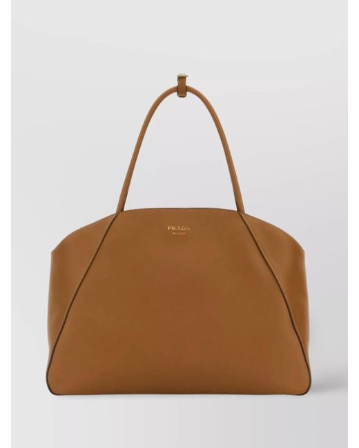 Prada Leather Shopping Bag Contrast Trim in Brown | Lyst