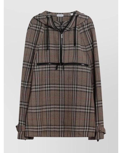 Burberry Silk Blend Half Zip Jacket With Check Pattern in Grey for Men ...