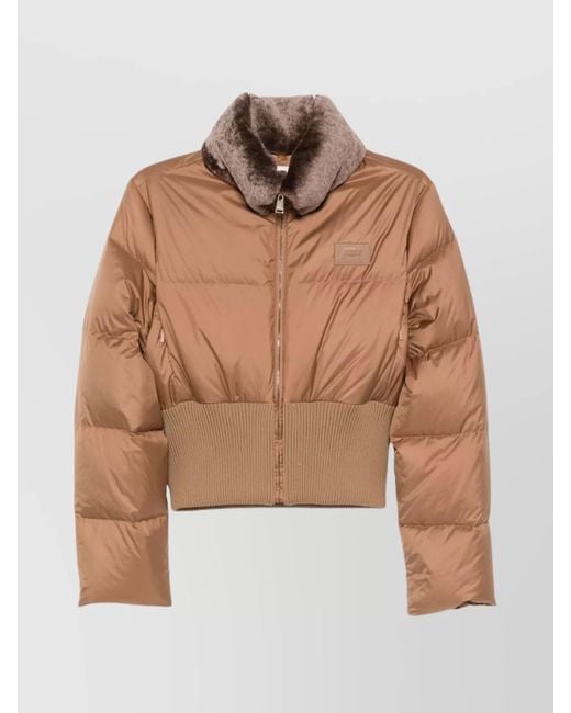 Fendi Short Down Jacket Featuring Fur Collar in Brown | Lyst UK