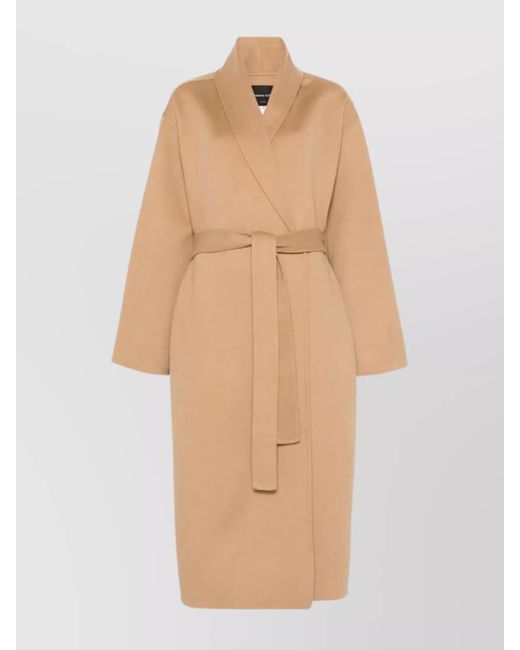 Fabiana Filippi Waist Belted Long Length Shawl Collar Coat in Natural ...