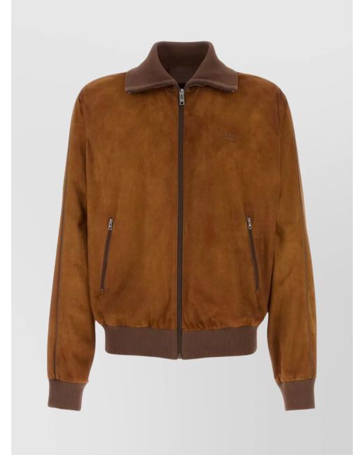 Prada Suede Jacket With Ribbed Cuffs And Hem in Brown for Men | Lyst