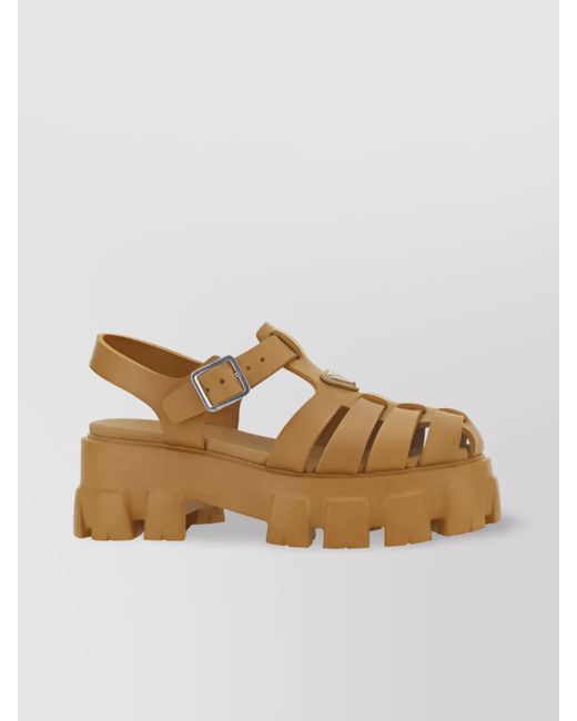 Prada Chunky Sole Oversized Sandals With Textured Platform in Brown | Lyst