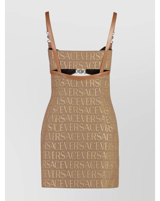 Versace Jacquard Short Dress Featuring Cut-Out Detail in Brown | Lyst UK