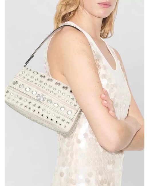 Tory Burch Charlie Small Studded Shoulder Bag in Natural | Lyst UK