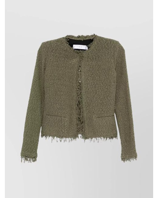 IRO Cotton Jacket With Frayed Edges And Tweed Texture in Green | Lyst