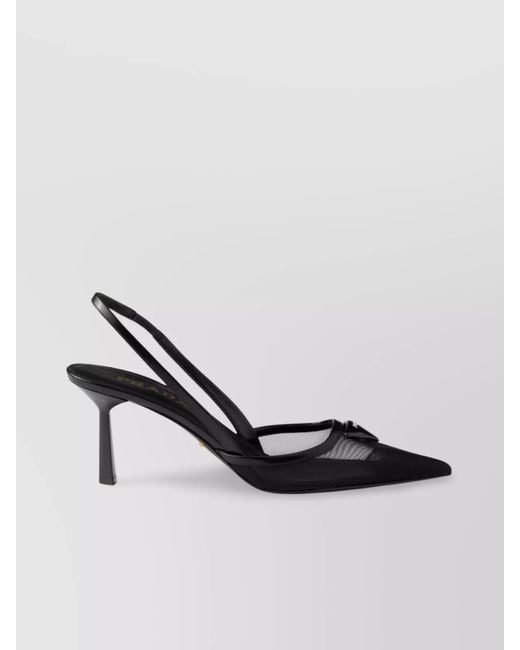 Prada Pointed Toe Mesh Slingback Pumps in Black | Lyst