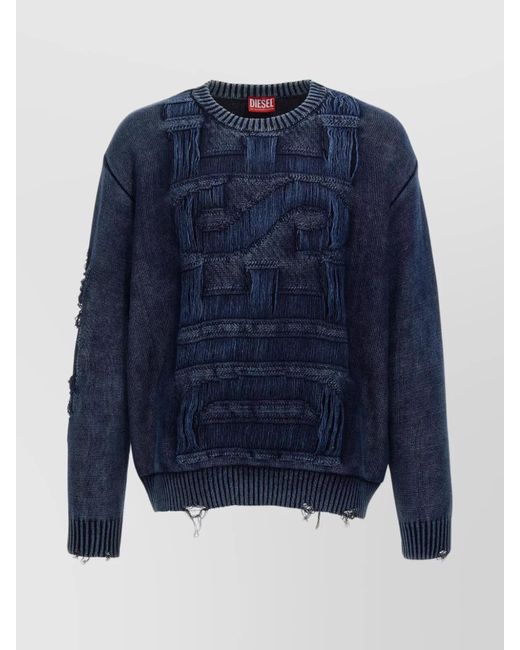 DIESEL Crew Neck Distressed Sweater With Textured Pattern in Blue for ...