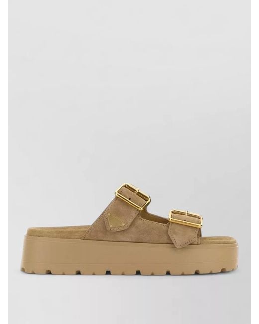 Prada Suede Platform Sandals Tone Hardware in Natural | Lyst UK