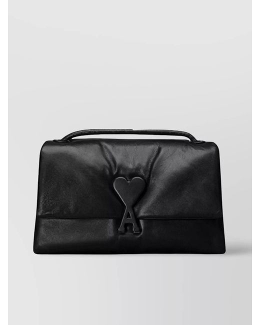 Ami Paris Leather Shoulder Bag Heart Detail in Black | Lyst