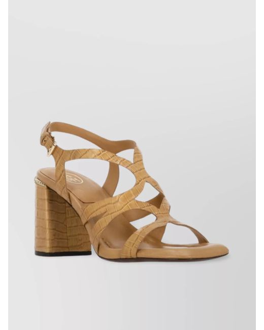 Ash Square Toe Strappy Block Heel Sandals in Natural | Lyst