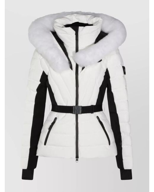 Mackage Quilted Hooded Jacket With Belt And Fur in Natural | Lyst