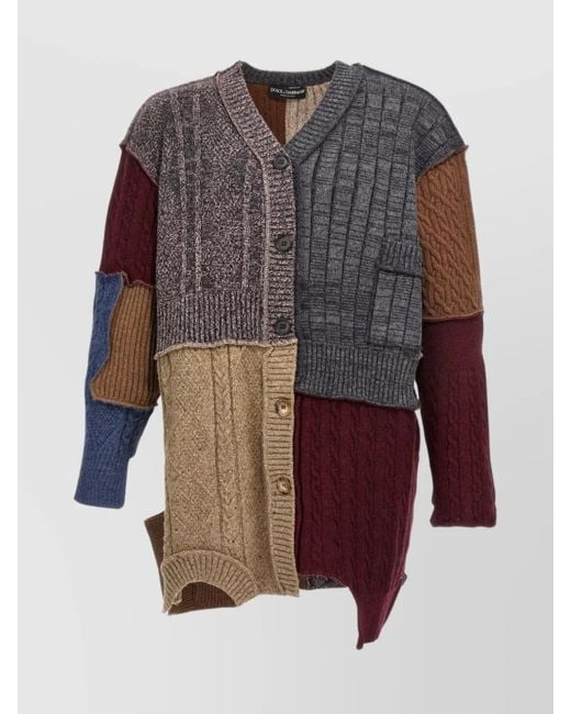 Dolce & Gabbana Patchwork Cable Knit Cardigan With Front Pocket for Men ...