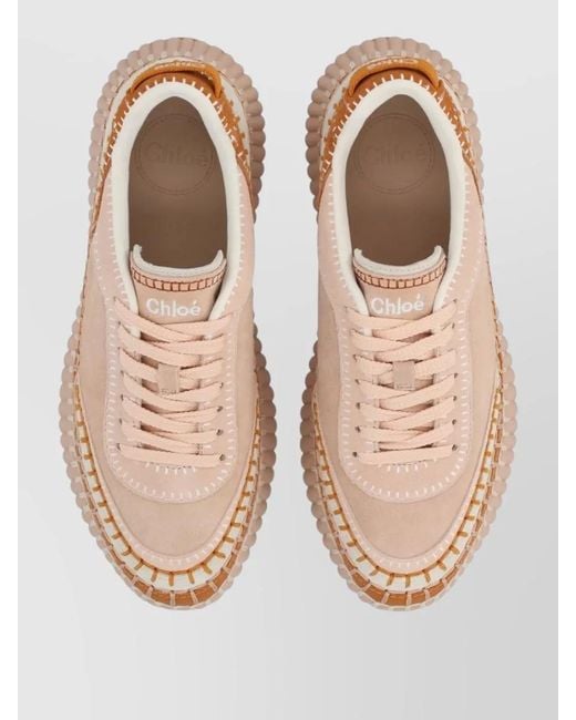 Chloé Nama Sneakers Contrasting Sole Stitch Detailing in Natural | Lyst UK