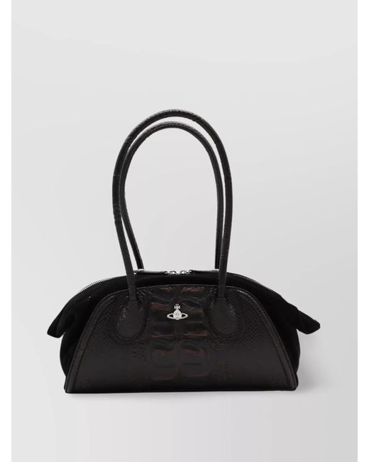 Vivienne Westwood Crocodile Texture Double Handles Shoulder Bag in Black | Lyst