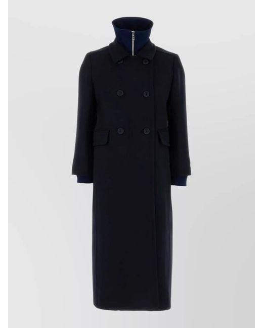 Prada Wool Coat With Long Length And High Collar in Blue | Lyst UK