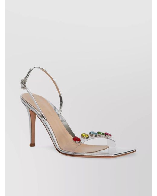 Gianvito Rossi Crystal Embellished Transparent Strap Sandals in Natural ...