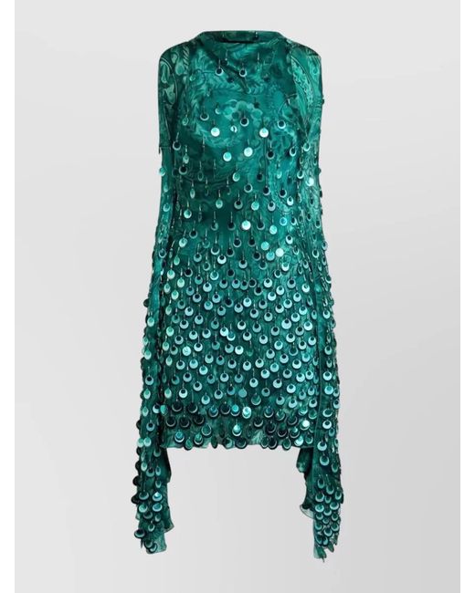 Etro Embroidered Mini Dress Side Panels in Green | Lyst